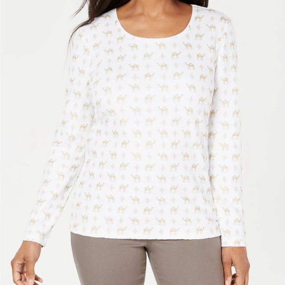 Karen Scott | Tops | Karen Scott Womens Camel Print Top White Color ...
